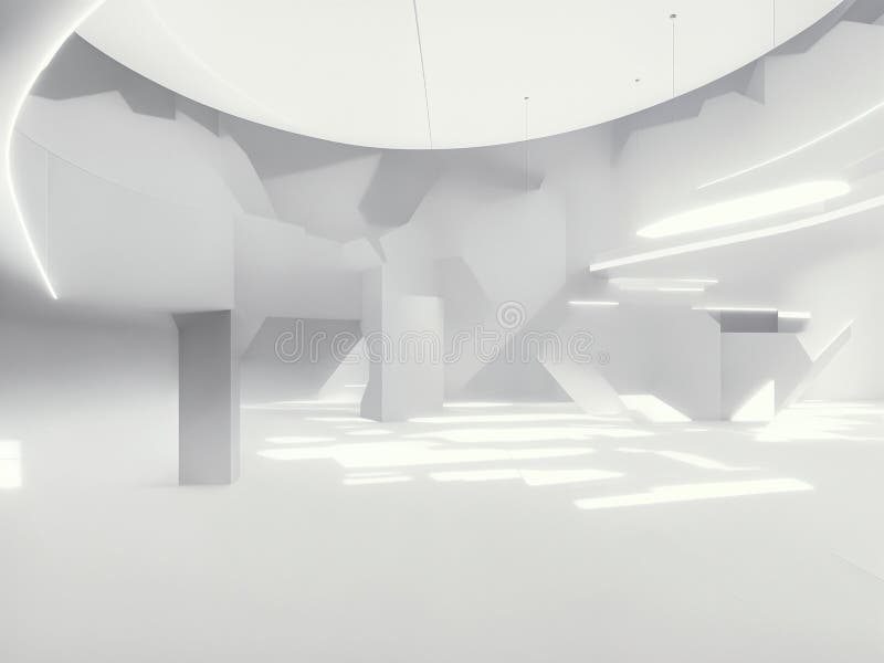 Empty White Big Open Industrial Hall 3d Render Illustration Stock ...
