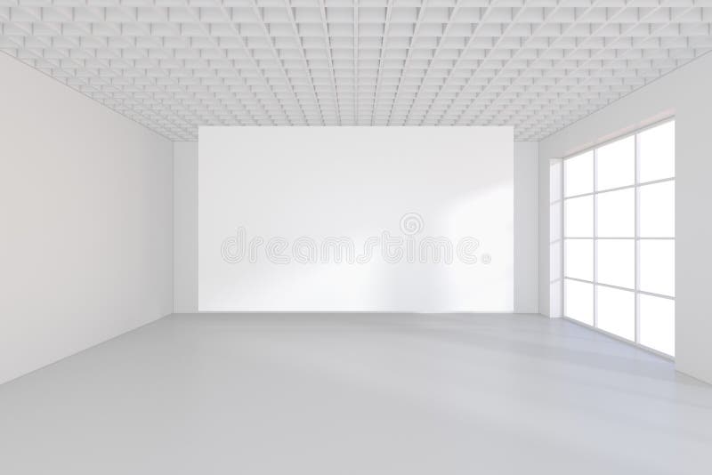 Empty White Billboard in a Big Bright Room. 3D Rendering Stock ...