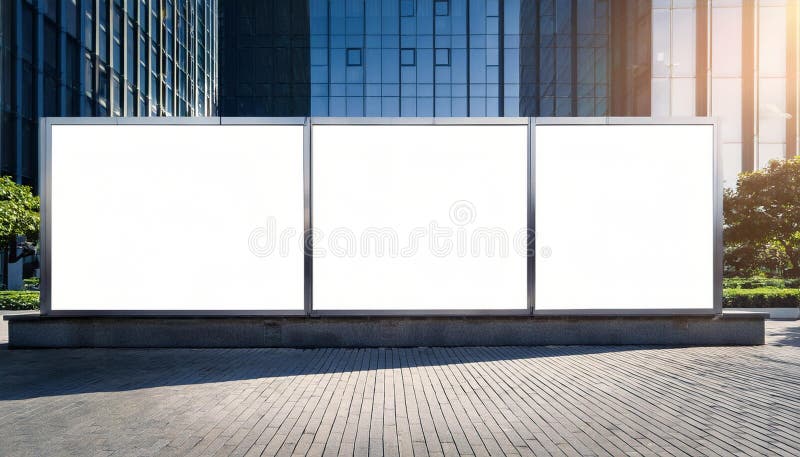 Empty White Billboards in Front of Building Exterior. Sunny Day ...