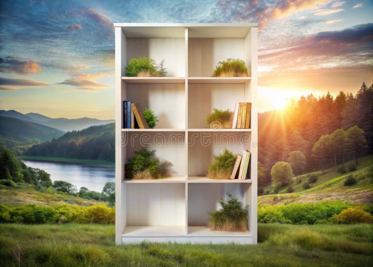 Empty White Bookcase Double Exposure a Realistic Template for Modern ...