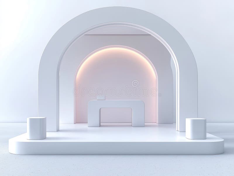 Empty White Booth Display with Arched Design. Modern Minimalist ...