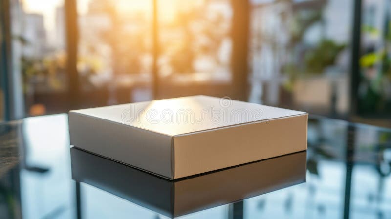 Empty White Box on Reflective Table Surface Stock Illustration ...