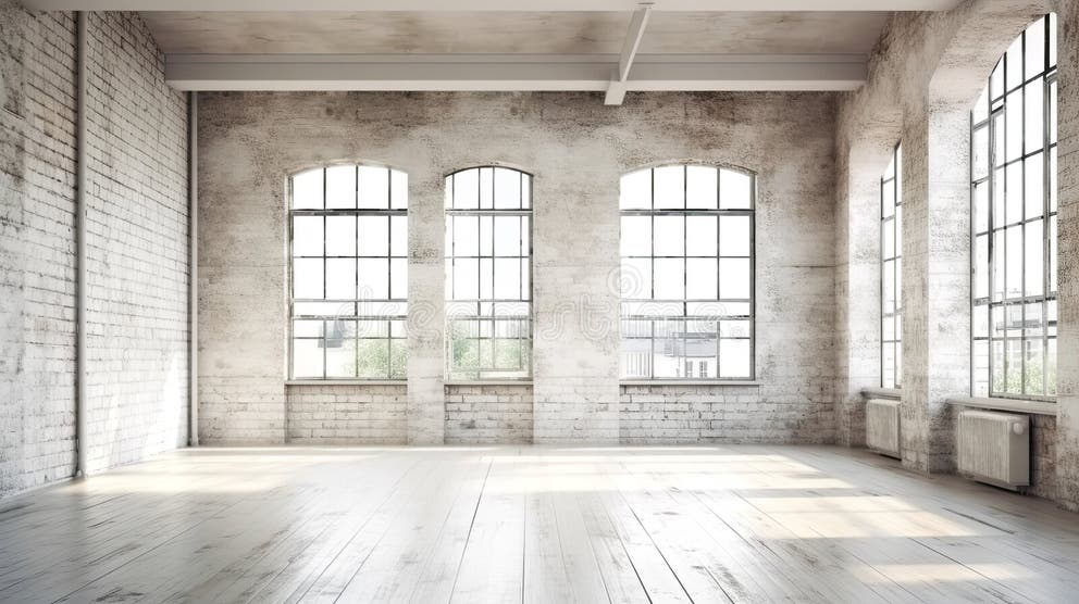 Empty White Brick Loft Apartment with Grunge Look Stock Illustration ...