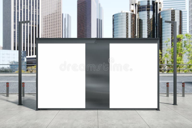 Empty White Bus Stop Billboard on City Background. Commercial and Ad ...