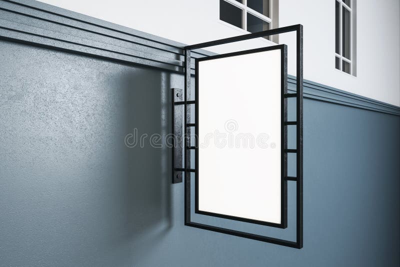 Empty White Business Outdoor Signboard with Black Iron Frame on Dark ...