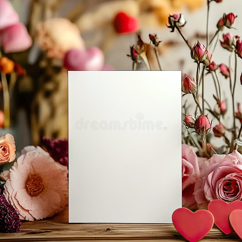 Empty White Card Mockup Against the Background of Flowers Stock Photo ...