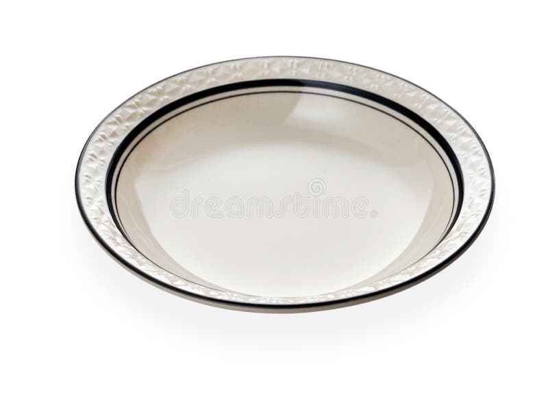Empty White Ceramic Bowl with Pattern Edge Isolated on White Background ...