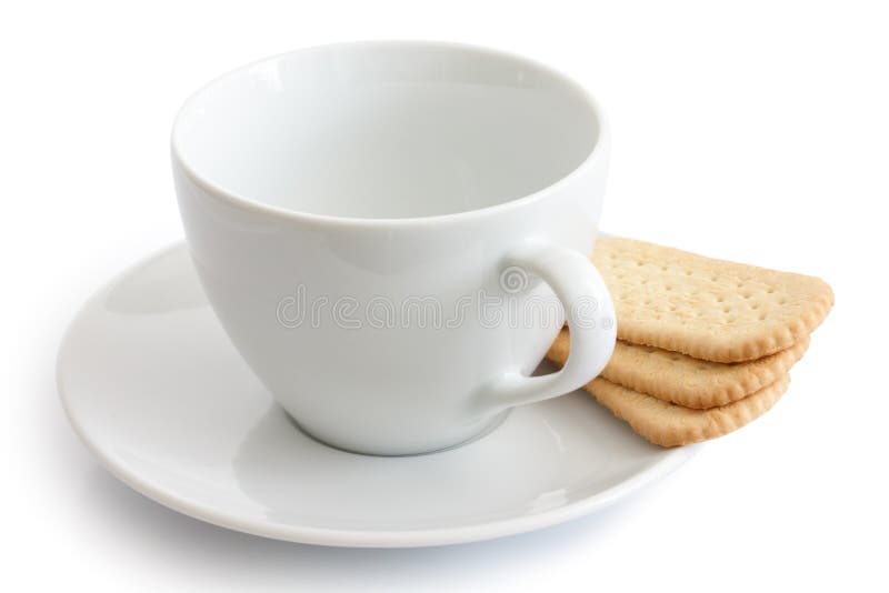 Empty White Ceramic Cup and Saucer with Finger Tea Biscuits. Iso Stock ...
