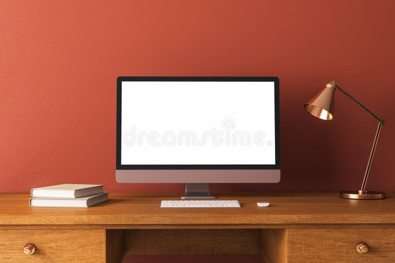 Empty white computer stock illustration. Illustration of desk - 146038579