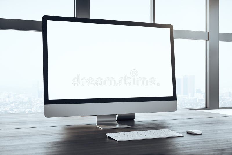 Empty White Computer Screen in Office Editorial Photo - Illustration of ...