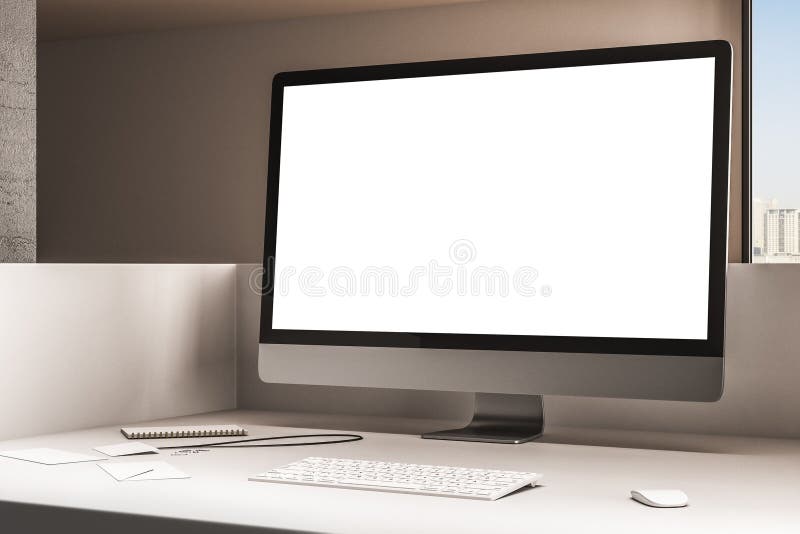 Empty White Computer Screen Editorial Image - Illustration of computer ...