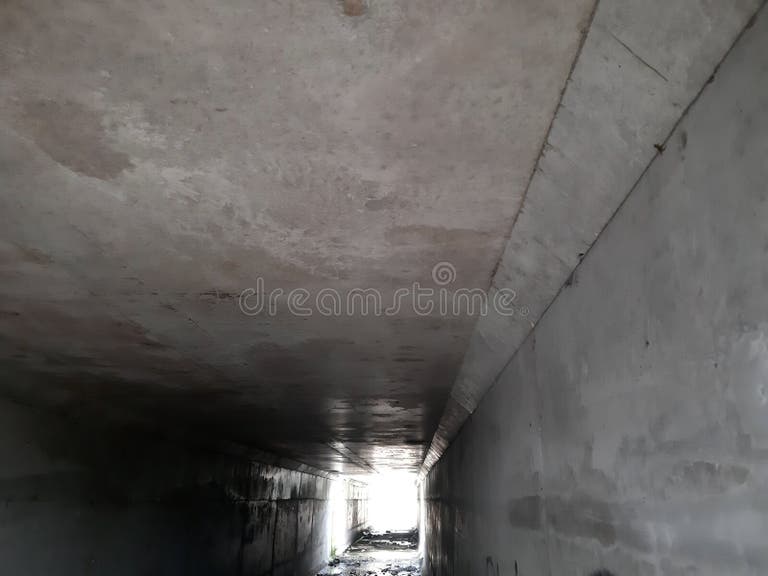 The Empty White Concrete Square Tunnel Outside. Exit from Bunker with ...