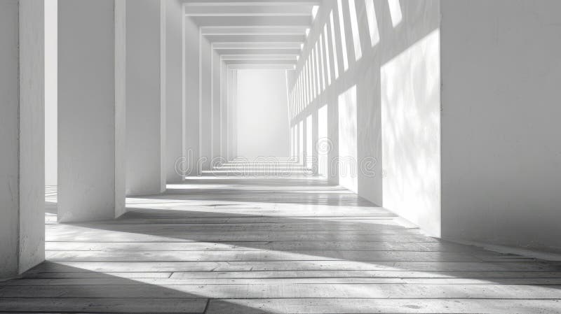 Empty White Corridor with Strong Light and Shadows. Minimalist Interior ...