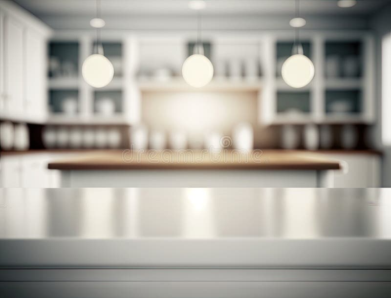 Empty White Counter in the Kitchen with Blurred Background. Generative ...