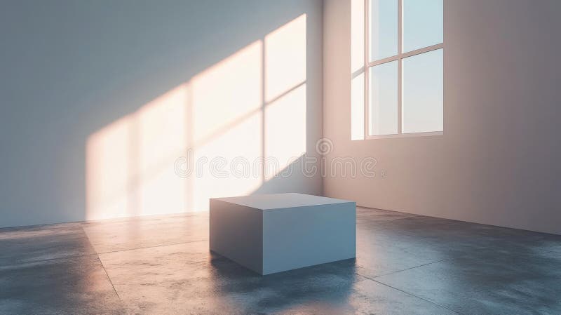 Empty White Cube Display Platform in Minimalist Room Stock Illustration ...
