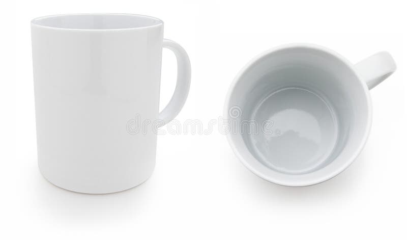 2 Empty White Cups. Front Views and Top View. Isolated on White ...