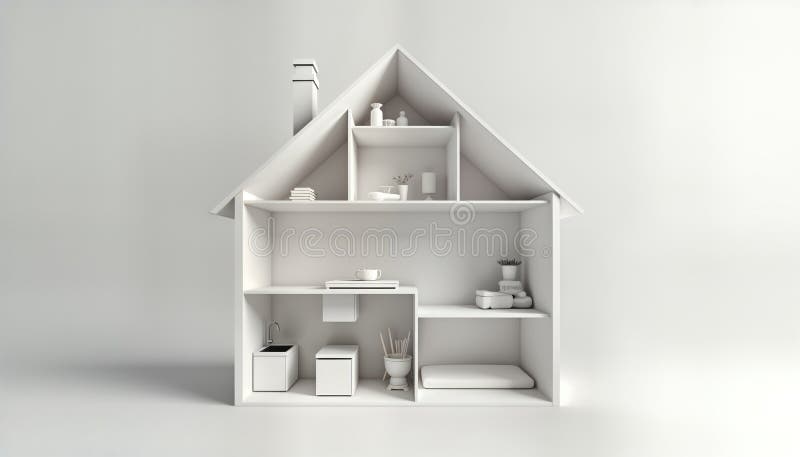 Empty White 3D House Model in Cross Section. Simple Design. Modern ...