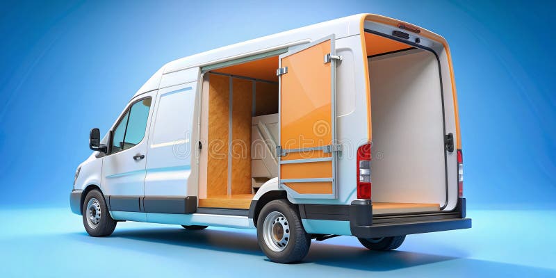Empty White Delivery Van Awaits Its Cargo Open Rear Doors and Spacious ...