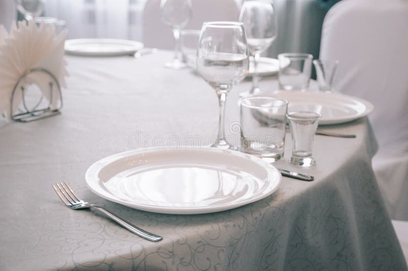 Empty White Dinner Plate on a Table Stock Photo - Image of dinner, fork ...