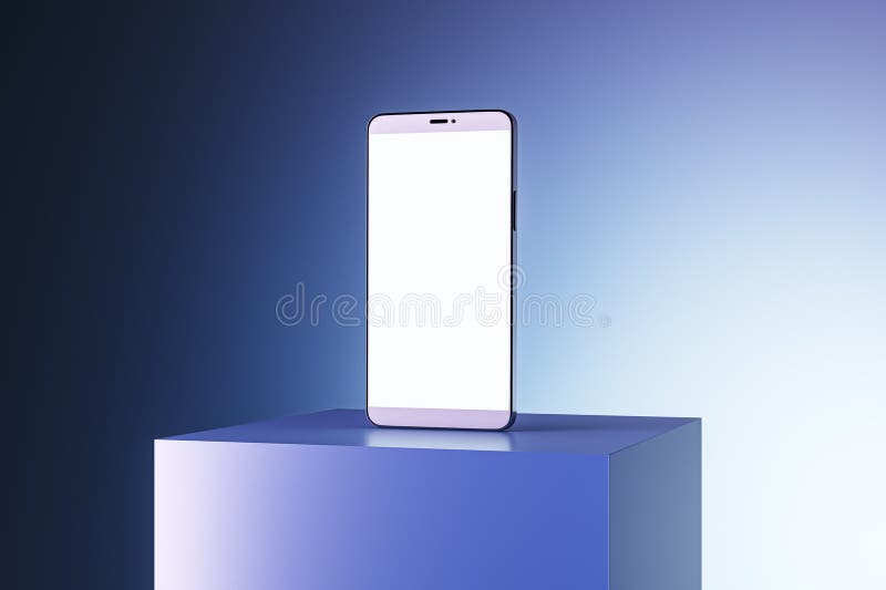 Empty White Display Smartphone on Creative Square Pedestal Placed on ...