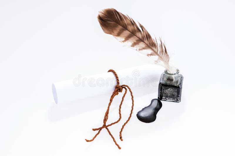 Old Writing Feather and Ink Spot with Handwritten Letter Stock Image ...
