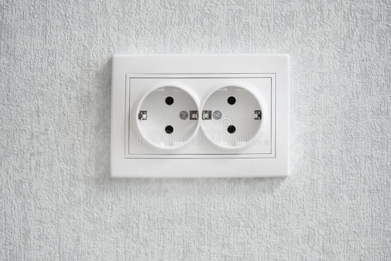 Empty White Electrical Outlet on the Wall. Double Power European ...