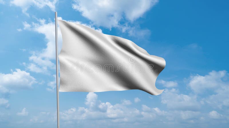 Empty White Flag and Copy Space for Advertisement with Blue Sky Clouds ...