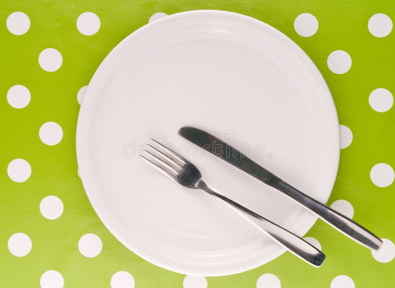 Empty White Flat Plate with Fork and Knife Stock Photo - Image of ...