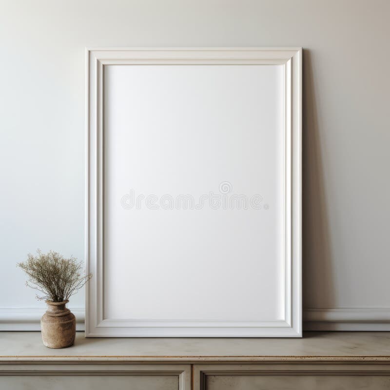 Empty White Frame Hanging on Blank Wall - Classic Still Life ...
