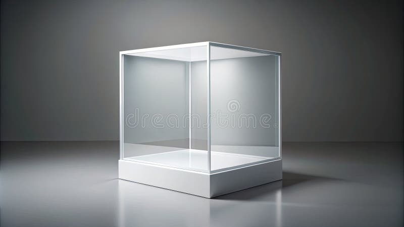 Empty White Glass Cube Showcase Box Mockup Professional 3D Render for ...