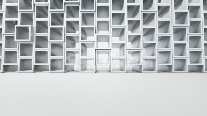 Empty White Interior with Cube Shelves on the Wall Stock Illustration ...