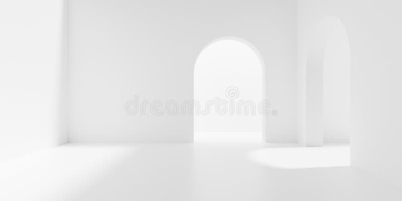 Empty White Interior Room with Door Openings in Back and Right Wall ...