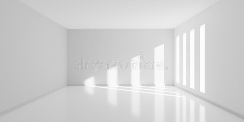 Empty White Interior Room with Sun from Multiple Windows and Reflective ...
