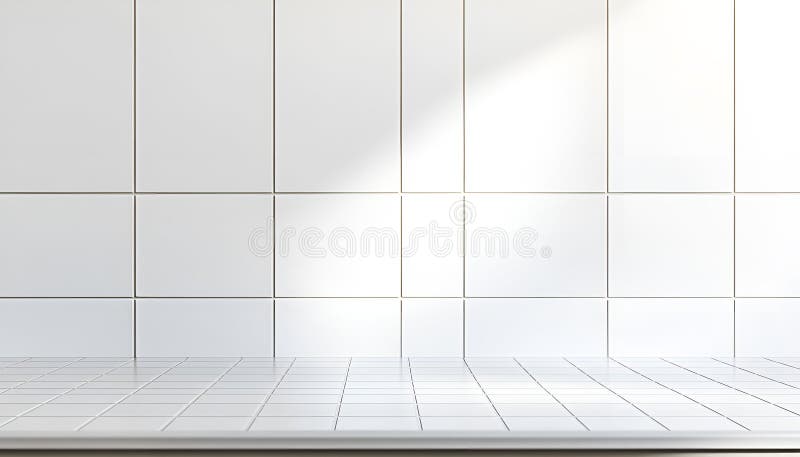 Empty White Laminated Surface Over Blurred Square Ceramic Tile Wall ...