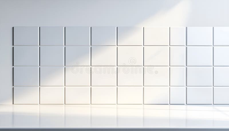 Empty White Laminated Surface Over Blurred Square Ceramic Tile Wall ...