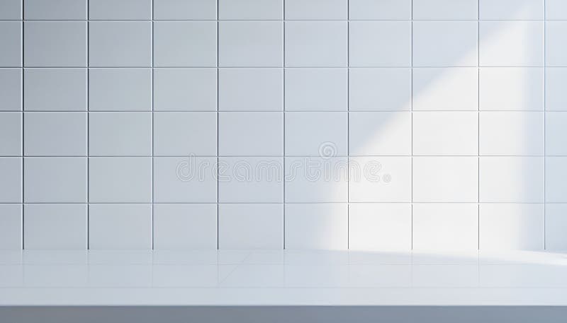 Empty White Laminated Surface Over Blurred Square Ceramic Tile Wall ...