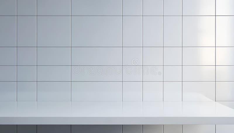 Empty White Laminated Surface Over Blurred Square Ceramic Tile Wall ...