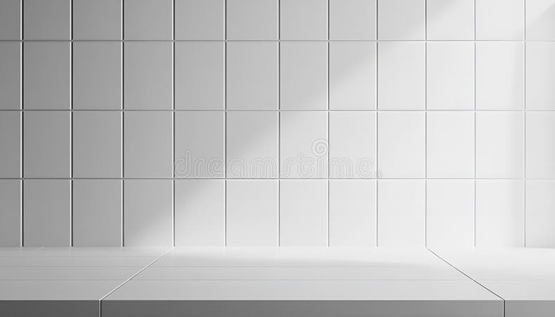 Empty White Laminated Surface Over Blurred Square Ceramic Tile Wall ...