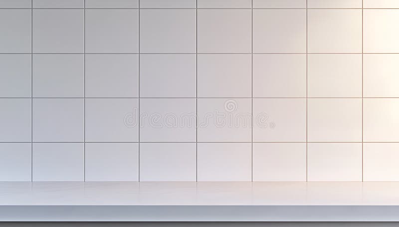 Empty White Laminated Surface Over Blurred Square Ceramic Tile Wall ...