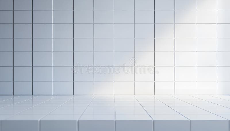 Empty White Laminated Surface Over Blurred Square Ceramic Tile Wall ...