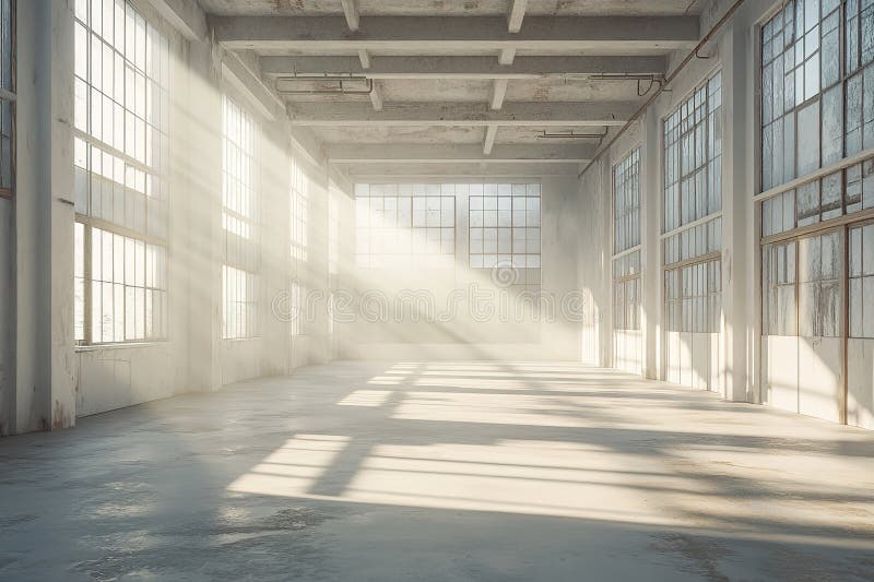 Empty White Loft Space with Large Windows and Natural Light, Industrial ...