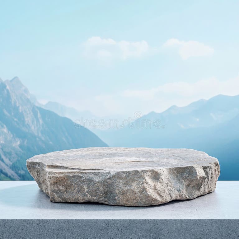 Empty White Marble Platform on Stone Table with Mountain Background ...