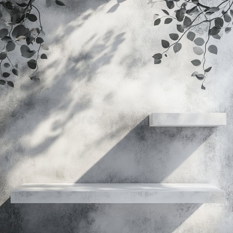 Empty White Marble Shelf on Concrete Wall Background. 3D Rendering ...