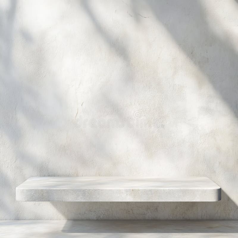 Empty White Marble Shelf on White Concrete Wall Background. 3d ...
