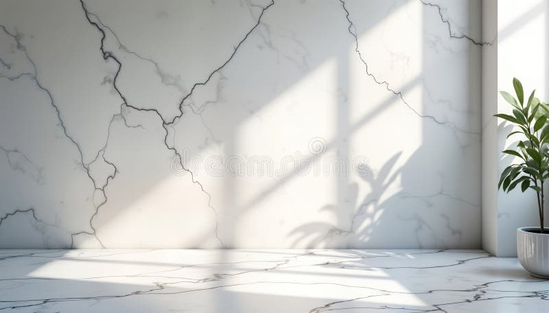 Empty White Marble Studio Room. Sunlight Casts Shadows on White Marble ...