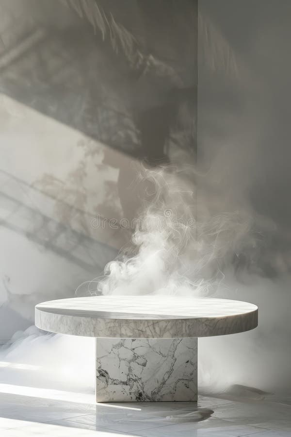 Empty White Marble Table Podium in Room with Delicate Smoke Curls ...