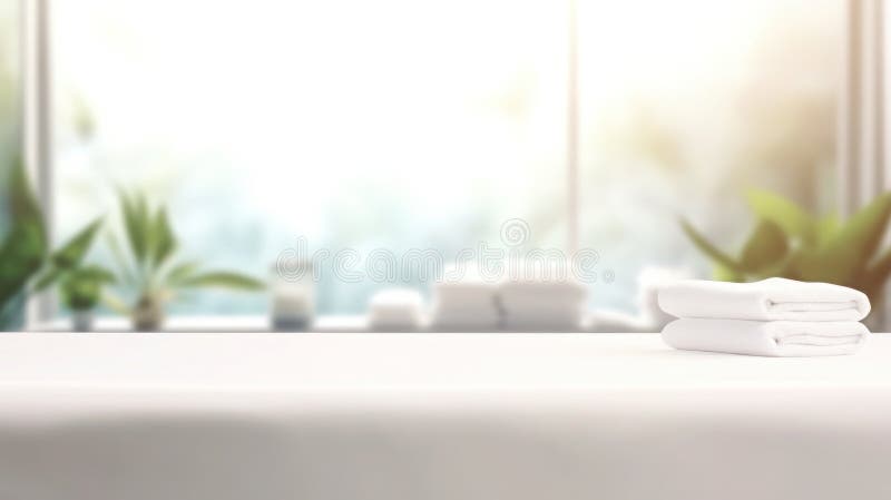 Empty White Massage Table on Blurred Spa Background, Blurry Cosmetology ...