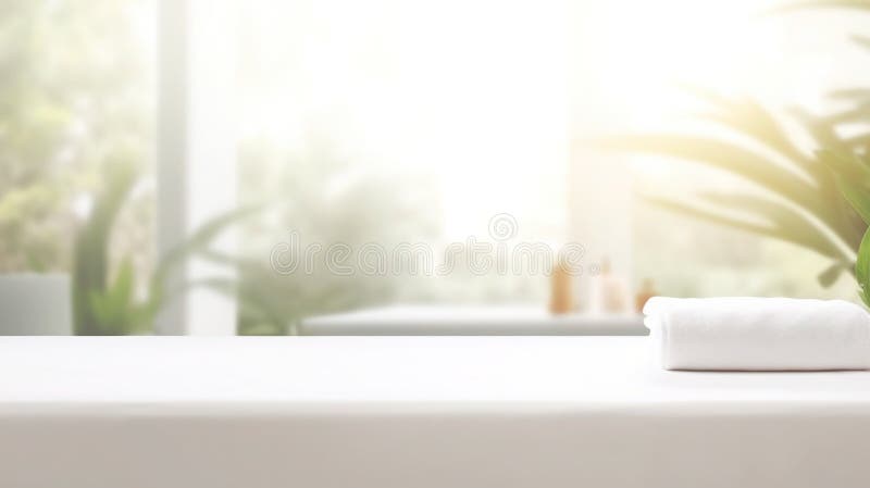 Empty White Massage Table on Blurred Spa Background, Blurry Cosmetology ...