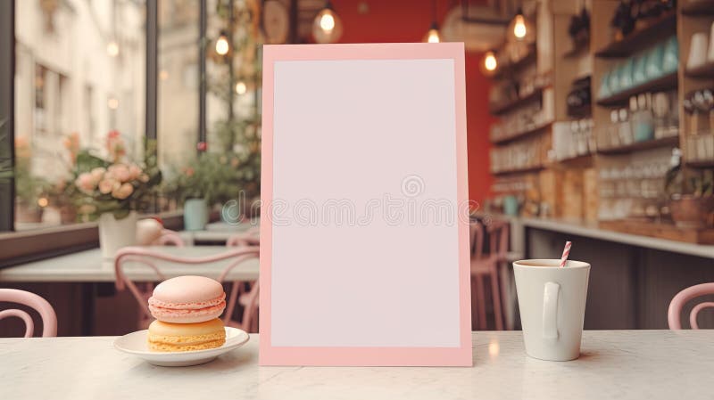 Empty White Menu Board Mockup in Pastel Retro Cafe with Coffee and ...
