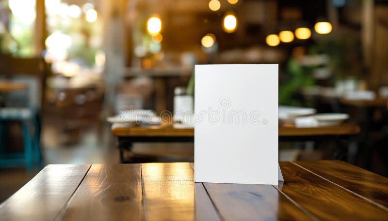 White Menu Placard on Restaurant Wooden Table Stock Image - Image of ...